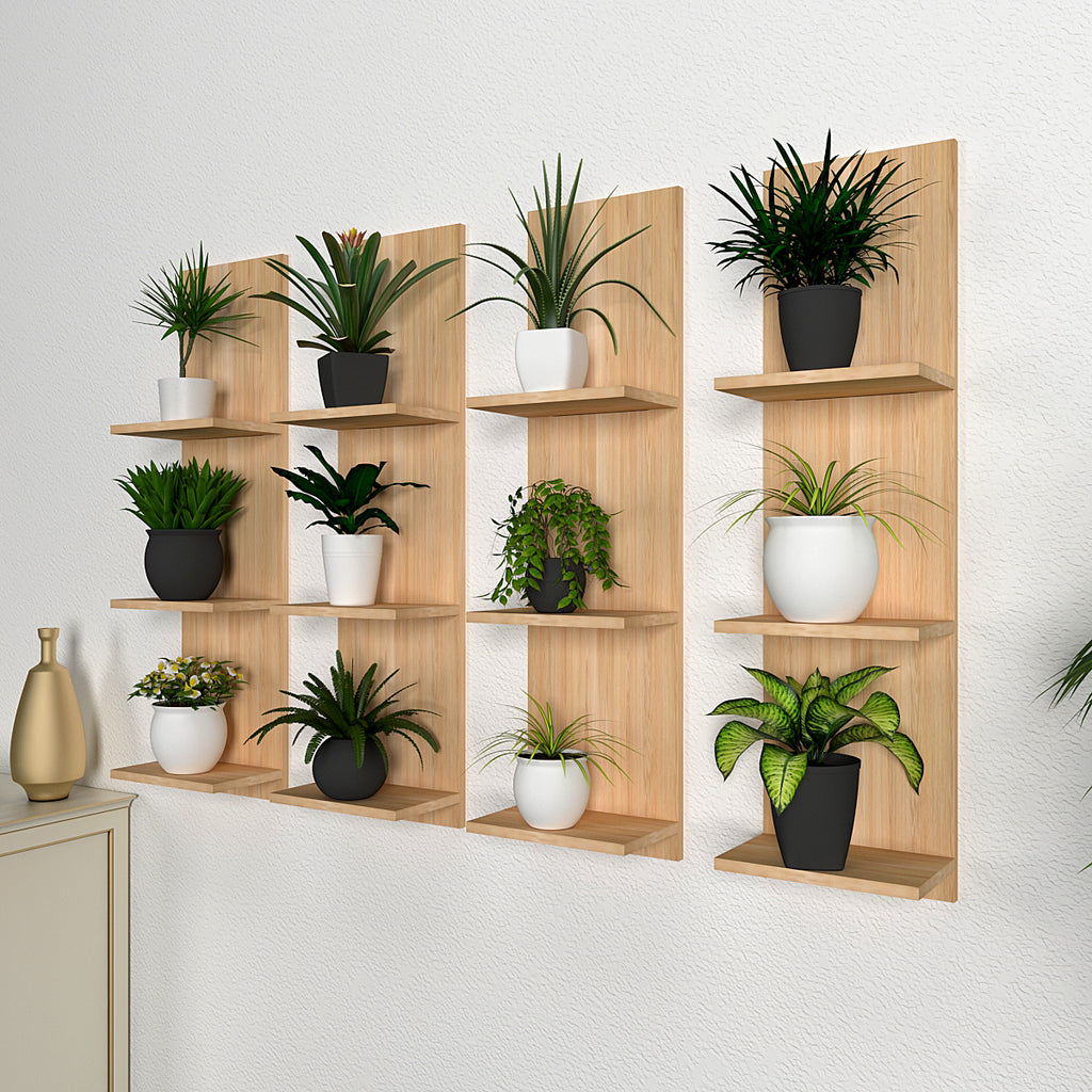 Classic Wooden Vertical Wall Shelf with Light Oak Finish Set of 4 ...