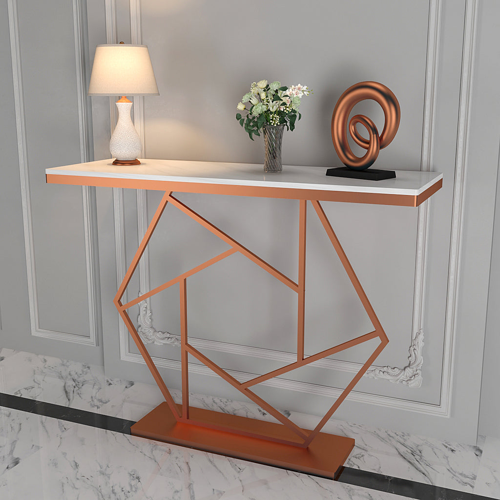 Contemporary Copper Finish Console Table In Hexagonal Design – Vibecrafts