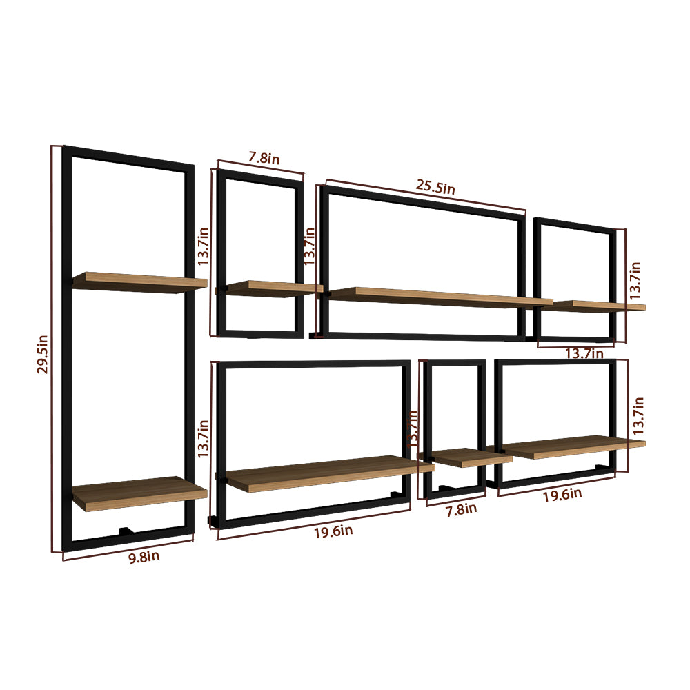 Decorative Metal Framed Wall Shelves In Urban Motif Set Of 7 – Vibecrafts
