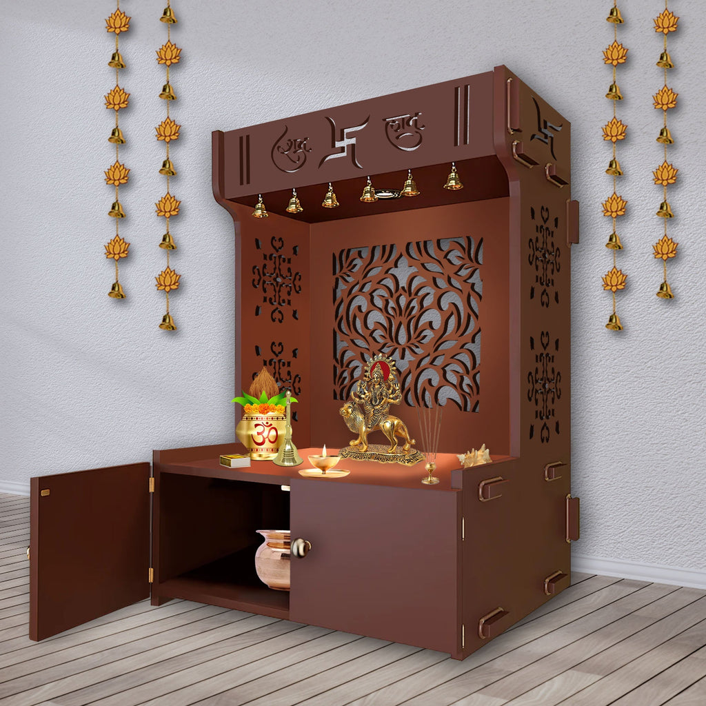 Designer Intricate Jali Design Pattern Floor Temple with Spacious Wood ...