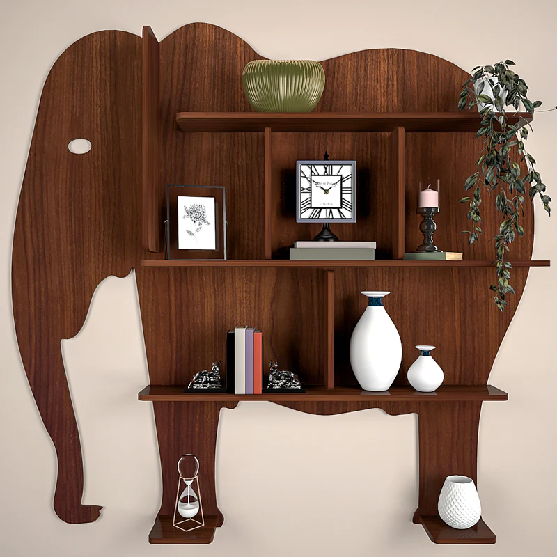 Elephant Shape Desigenr Wooden Wall Shelf / Book Shelf, with Light Wal ...