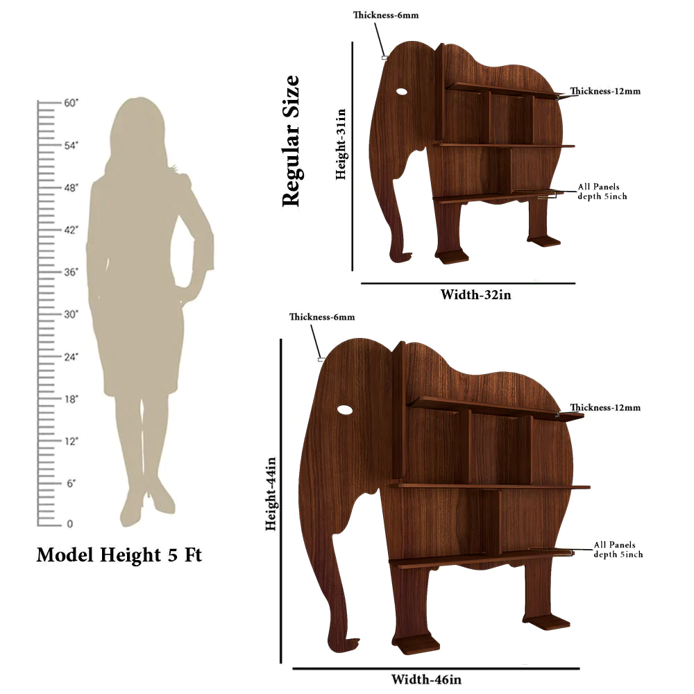 Elephant Shape Desigenr Wooden Wall Shelf / Book Shelf, with Light Wal ...