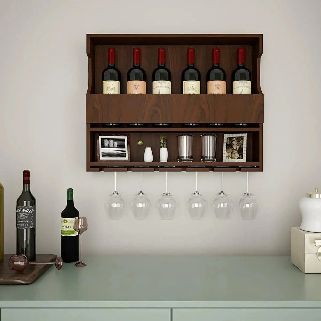 Exquisite Design Backlit MDF Mini Bar Shelf in Walnut Finish – Vibecrafts