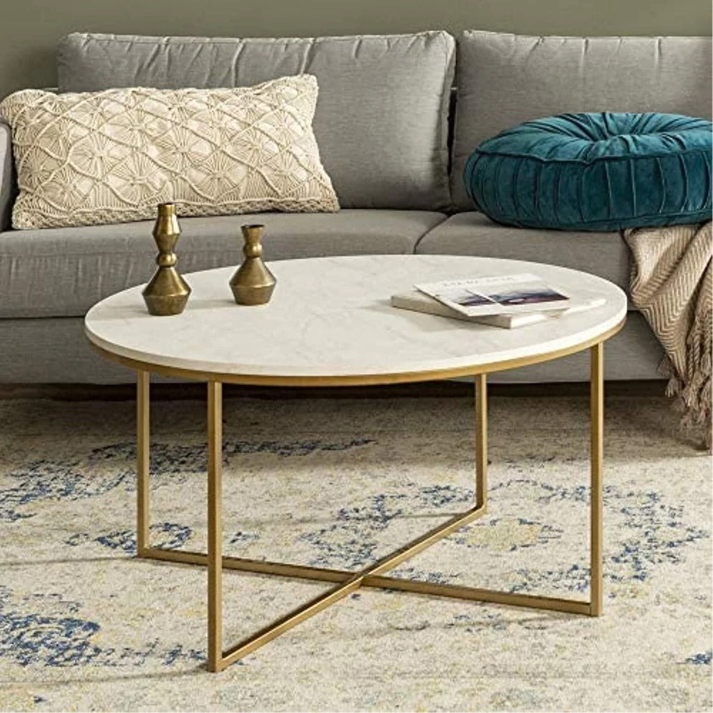 Golden Minimalist Metal Center Table in Criss Cross Design – Vibecrafts