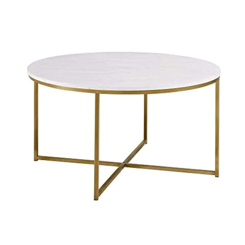 Golden Minimalist Metal Center Table in Criss Cross Design – Vibecrafts