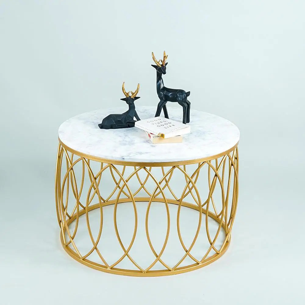luxurious Designer in Golden & White Marble Round Shape Center Table ...