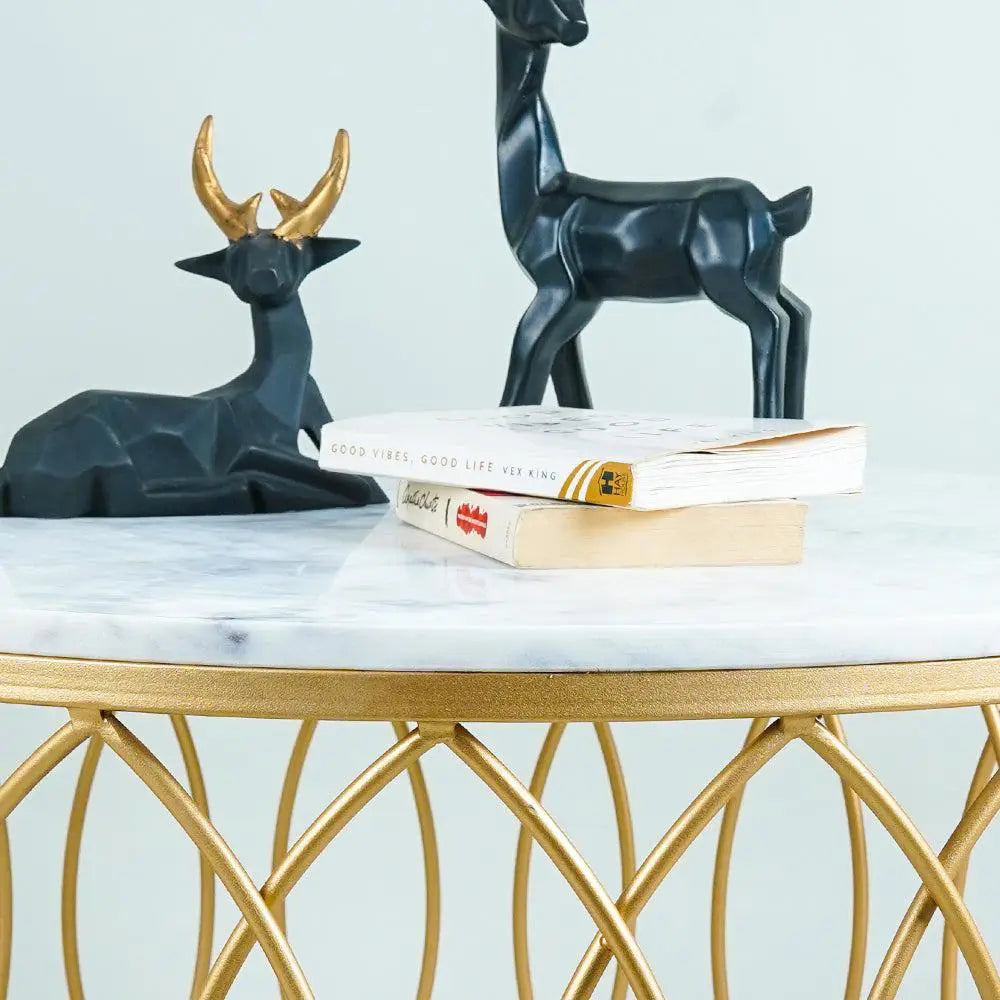 luxurious Designer in Golden & White Marble Round Shape Center Table ...