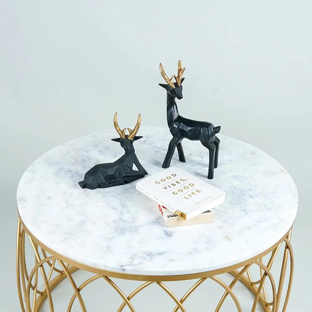 luxurious Designer in Golden & White Marble Round Shape Center Table ...