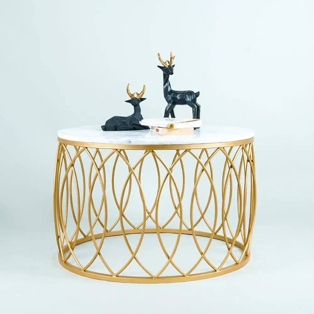 luxurious Designer in Golden & White Marble Round Shape Center Table ...