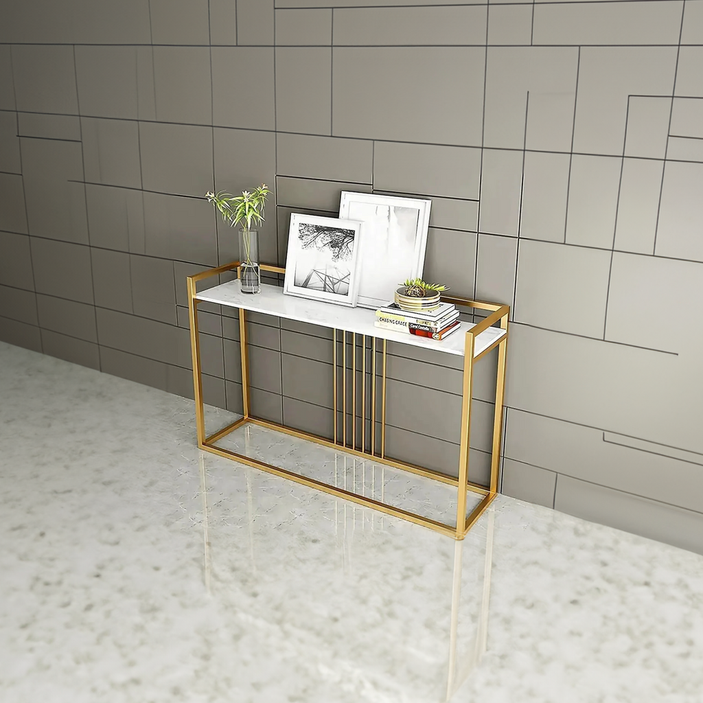Modern Style Console Table In Sleek Golden Rods Design – Vibecrafts