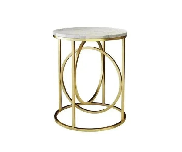 Modern White Marble Round Shaped Side Table with Golden Metallic Side ...