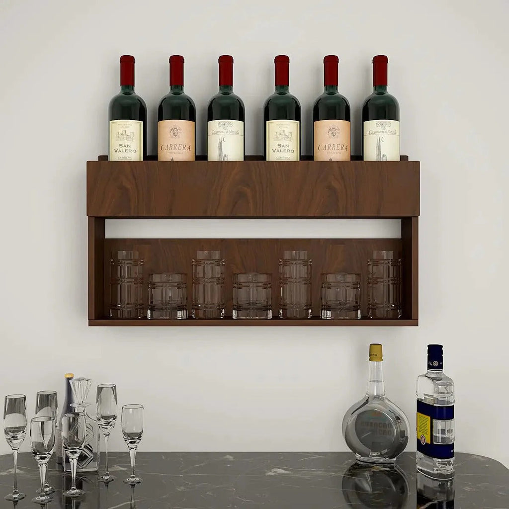 Modish Look Backlit MDF Mini Bar Shelf in Walnut Finish