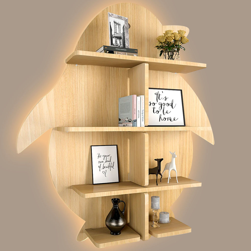 Penguin Backlit Designer Wooden Wall Shelf / Book Shelf / Night Light,