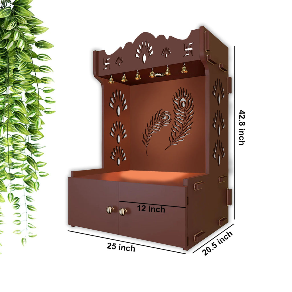 Premium Art of Mor Pankh Floor Temple with Spacious Wooden Shelf & Inb ...