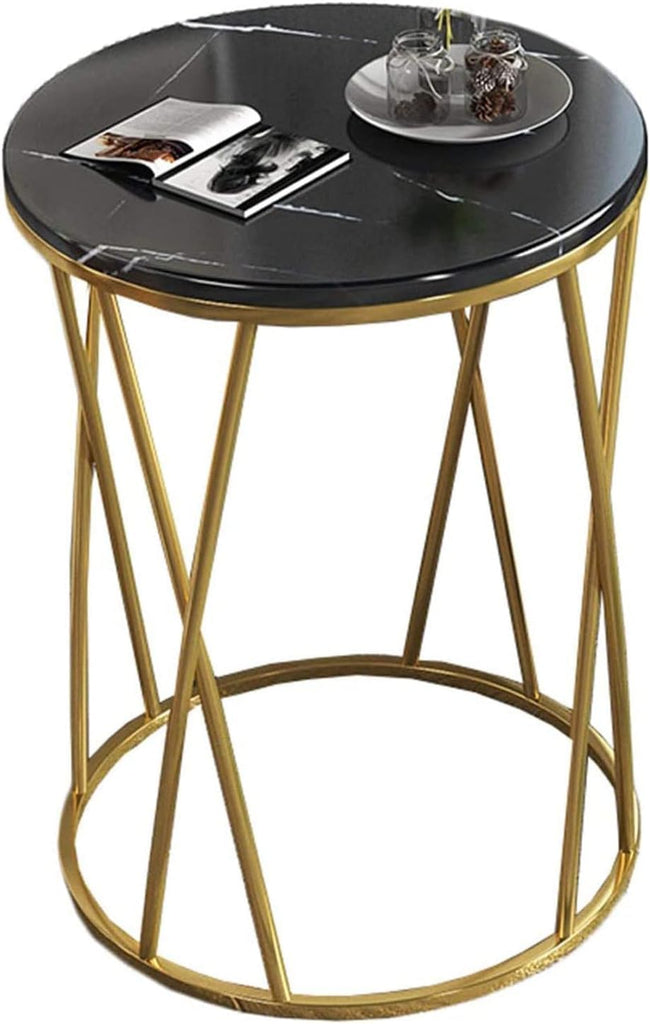 Premium Designer Round Shaped Golden Artistic Side Table with Black Ma