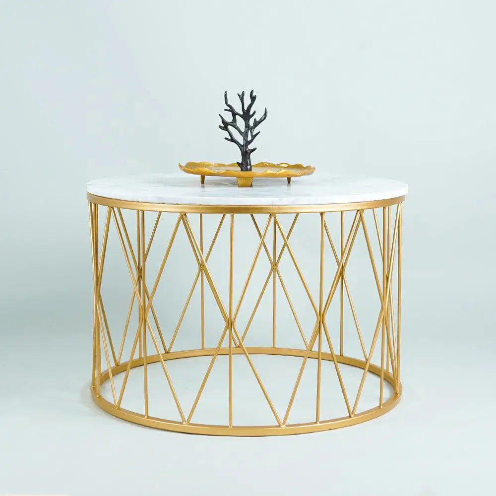 Premium Designer White Marble Round Shape Center Table in Criss Cross ...