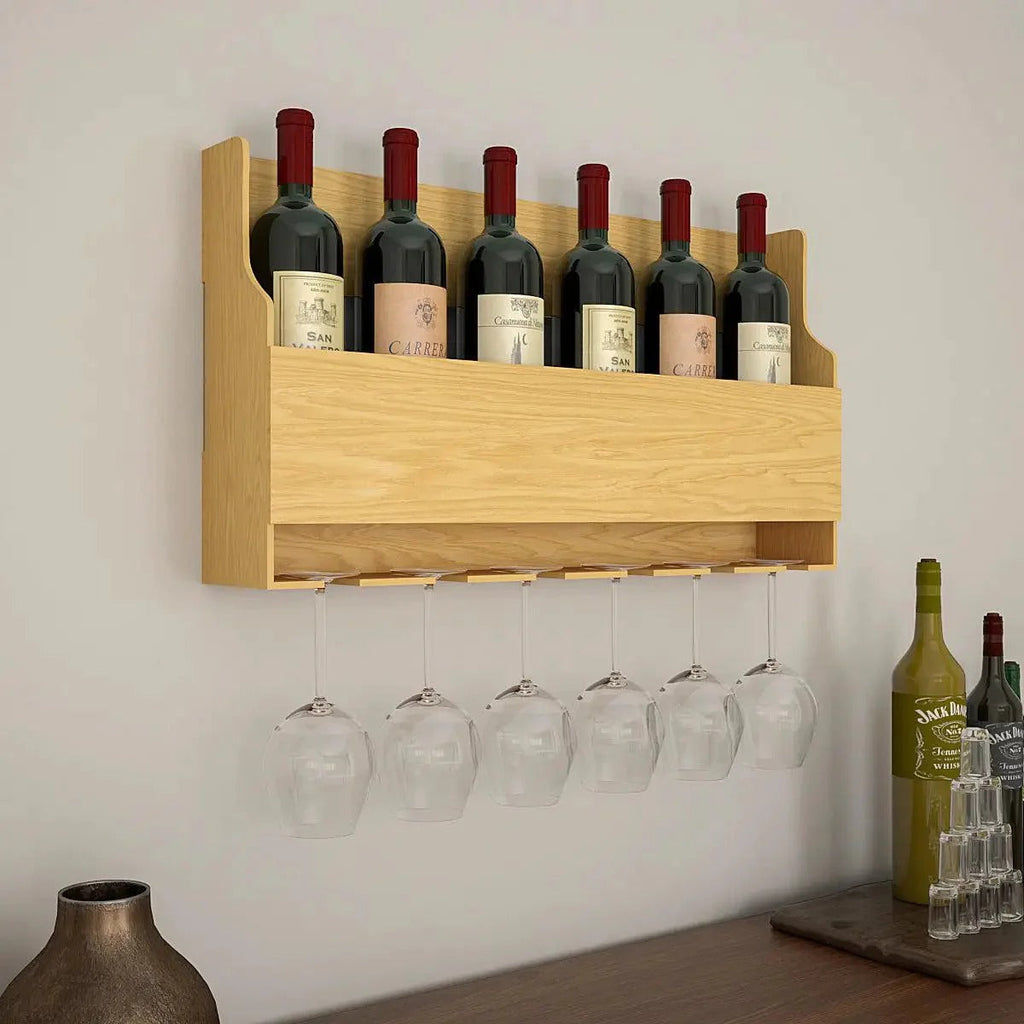 MDF Mini Bar Wall Shelf in Light Oak Finish