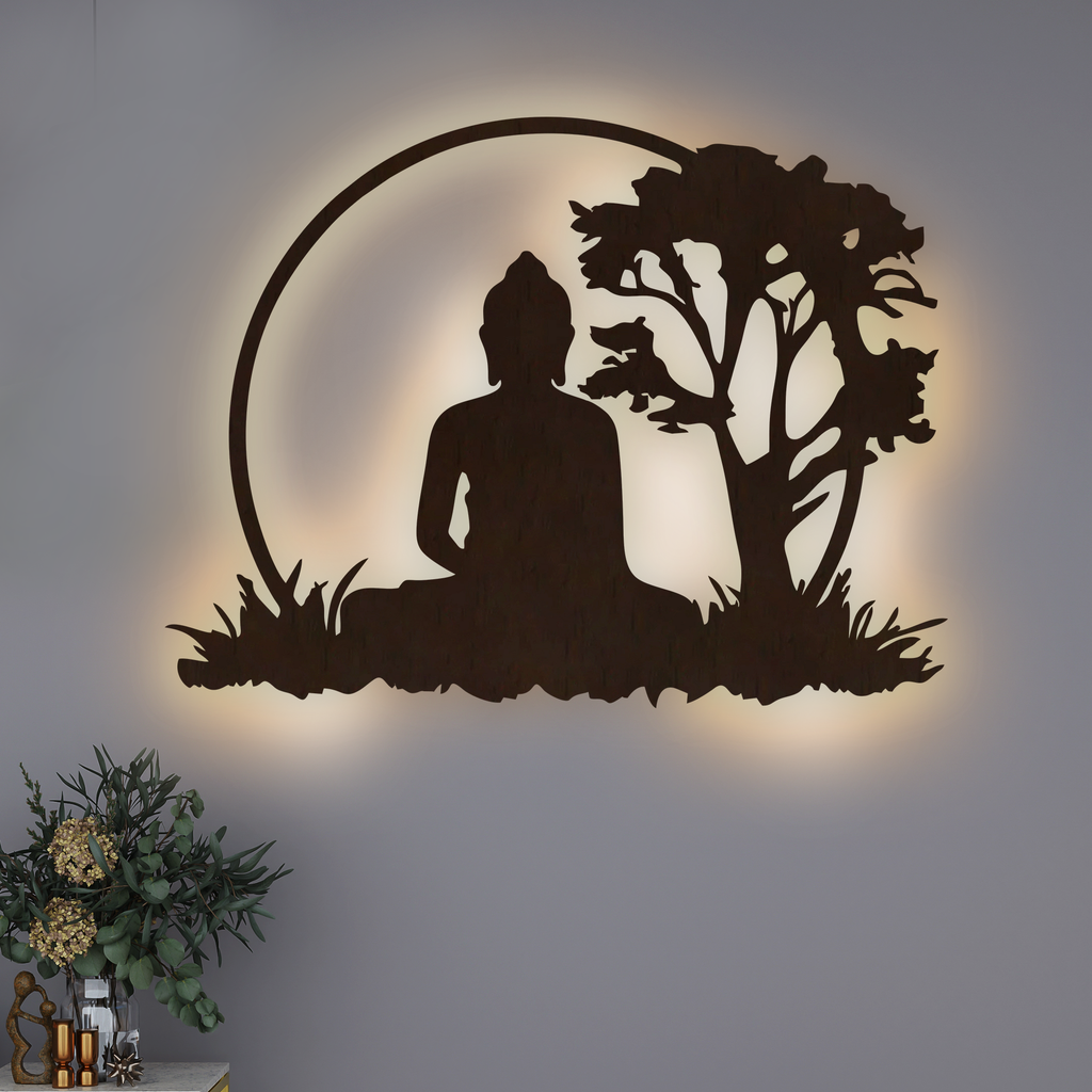 Spiritual God Buddha Art Backlit Wooden Wall Hanging with LED Night Li ...