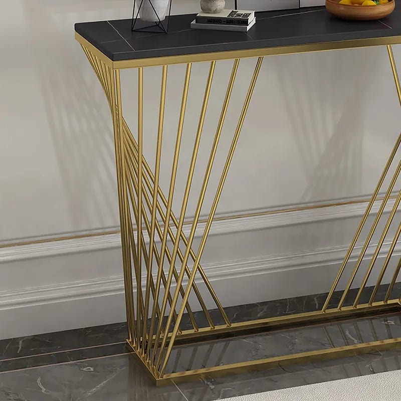 Trapezoid Design Console Table with Golden Metal Finish – Vibecrafts