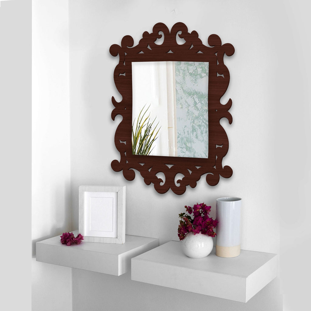 Unique Mirror Shapes Brown Wood Wall Mirror