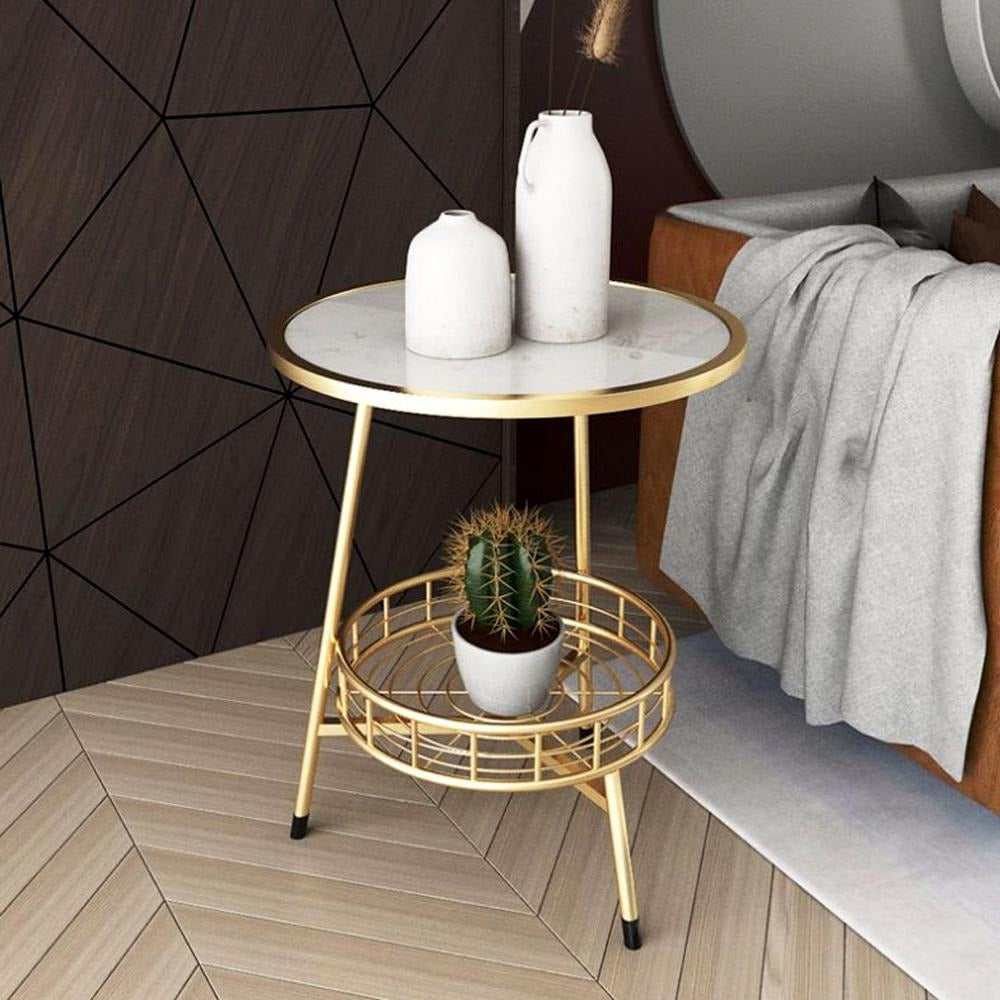 White Marble Round Shape Iron Stand Side Table – Vibecrafts
