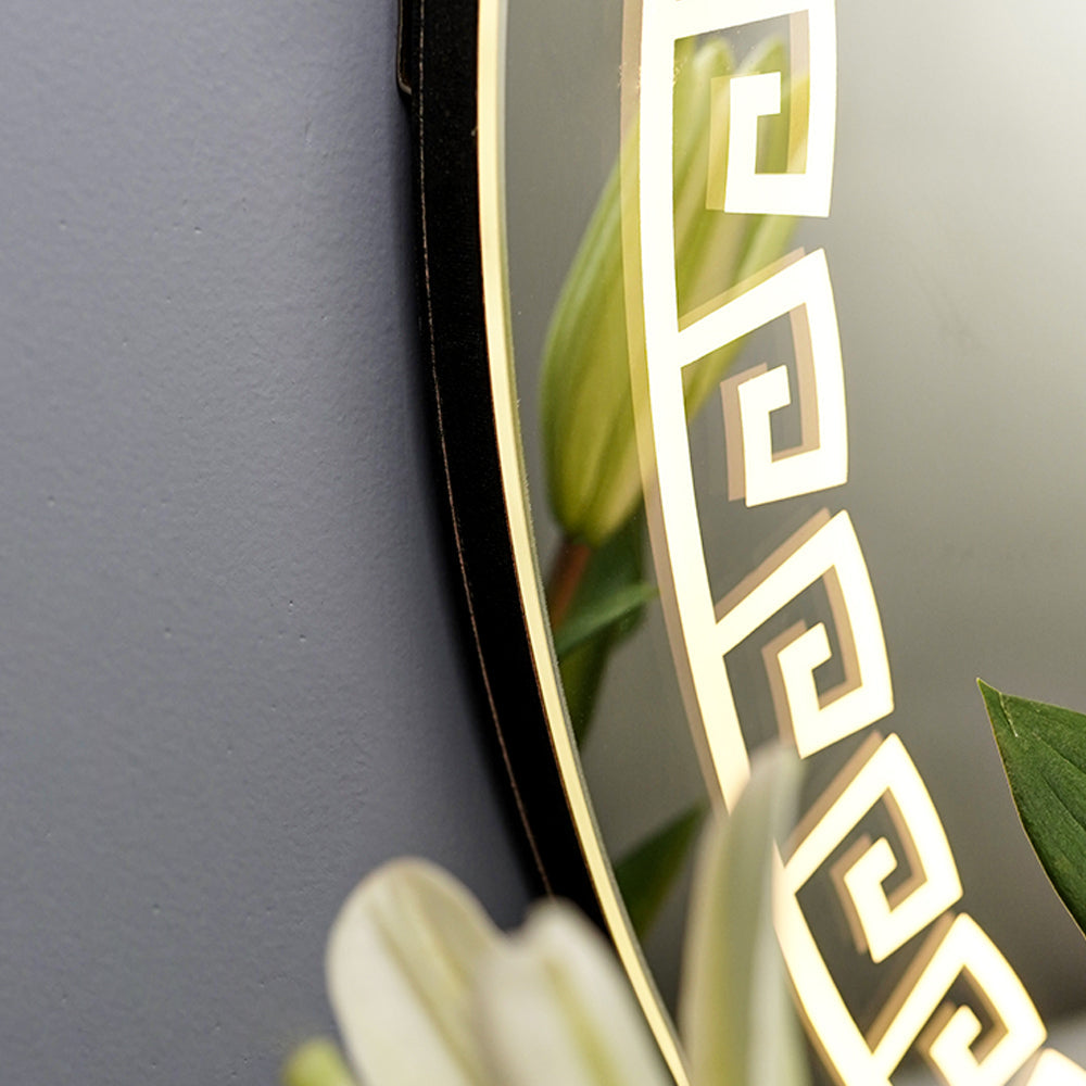 Beautiful Greek Key Motif LED Round Shape Bathroom Mirror – Vibecrafts