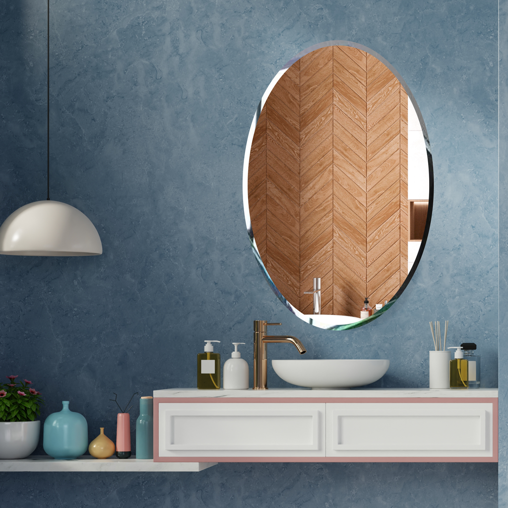 Scandinavian Frame less Beveled Oval Shaped Wall Mirror – Vibecrafts